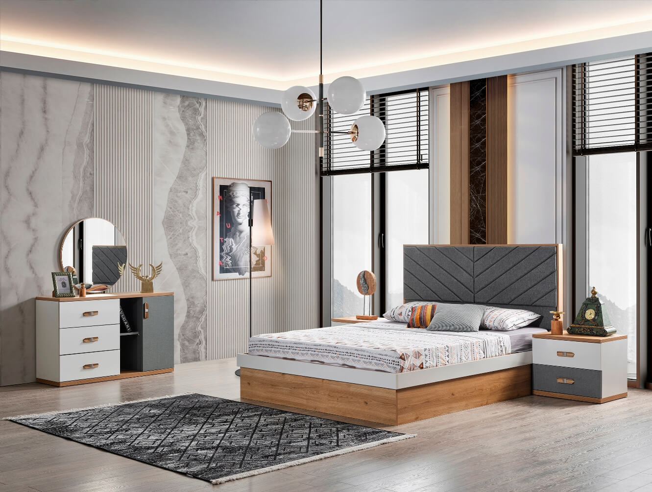 Спален комплект Asya с гардероб с плъзгащи врати - Топ Цени | Мебели Онлайн Orhideamebel.com