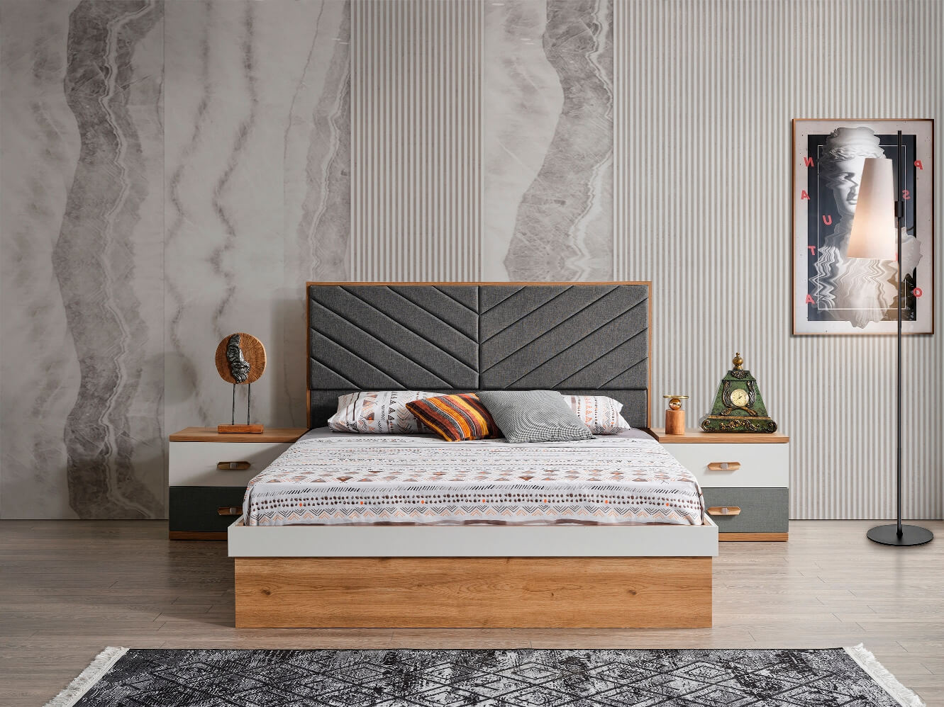 Спален комплект Asya с гардероб с плъзгащи врати - Топ Цени | Мебели Онлайн Orhideamebel.com